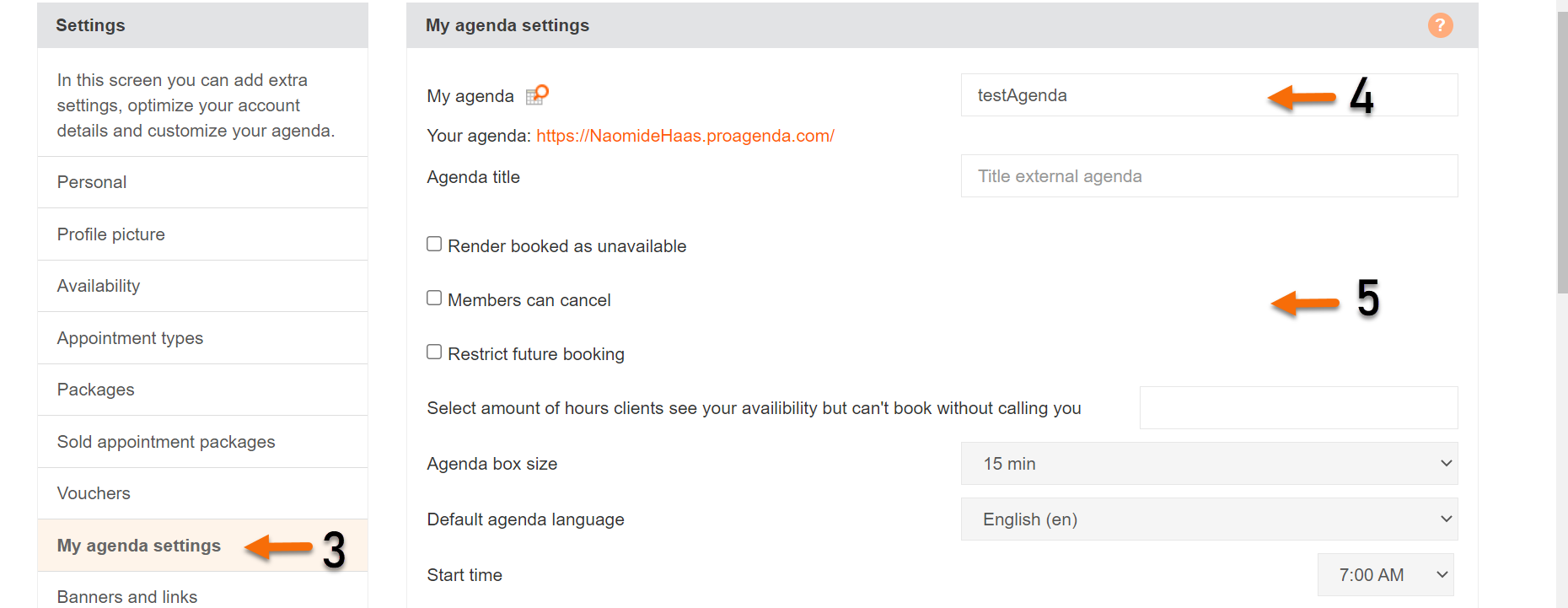 How do I set up my agenda settings?